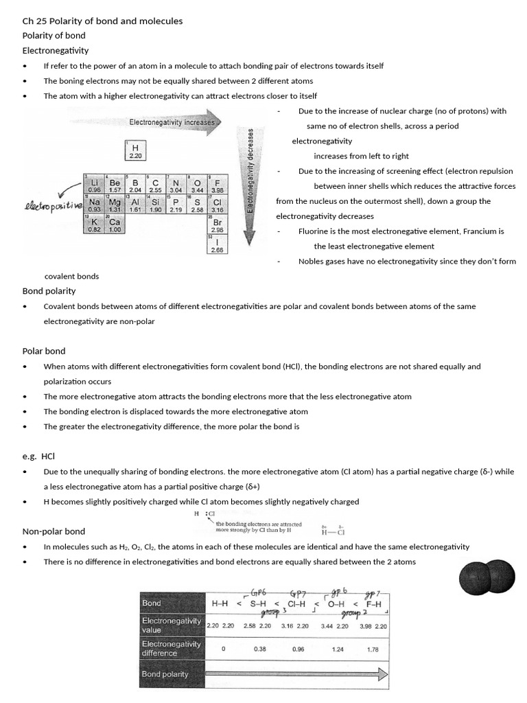 CH 25 Polarity of Bond and Molecules | PDF | Chemical Polarity ...