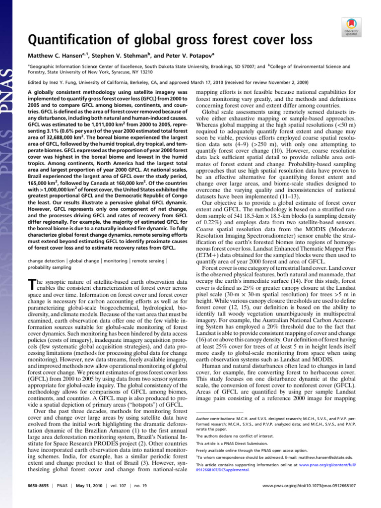Quantification of Global Gross Forest Cover Loss | PDF | Forests ...