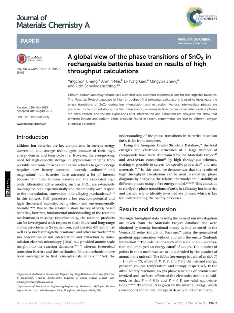 SnO2-Li Compound Formation Materials Project OCV | PDF | Tin | Chemical ...