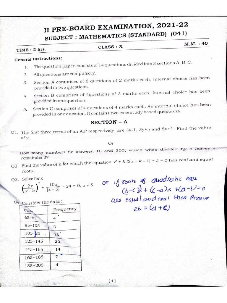 Maths Preboard QP | PDF