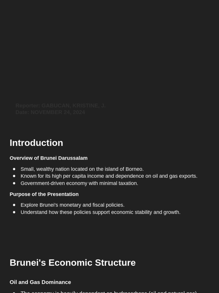 Brunei Darussalam PPT Report | PDF | Fiscal Policy | Monetary Policy