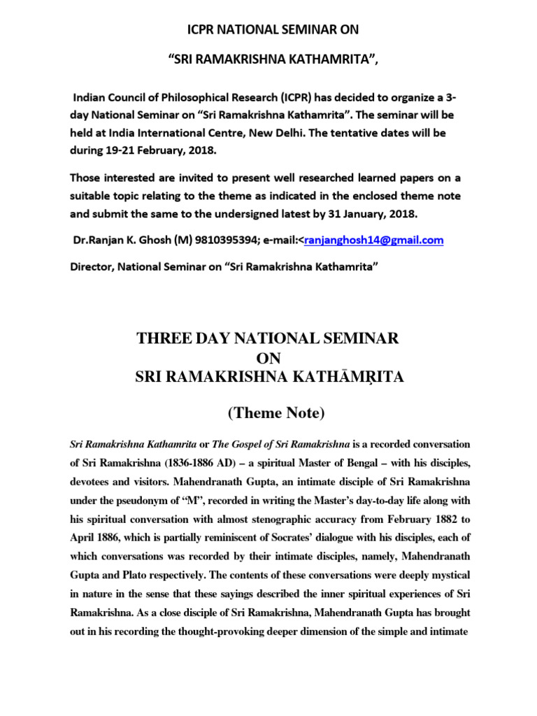 Ramakrishna Kathamrita Seminar1 | PDF | Indian Hindu Spiritual Teachers | Indian Spiritual Teachers