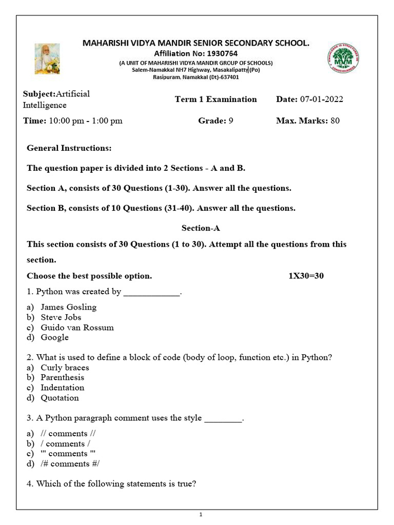 GRADE 9 AI QP | PDF | Data Type | Python (Programming Language) GRADE 9 AI QP | PDF | Data Type | Python (Programming Language)