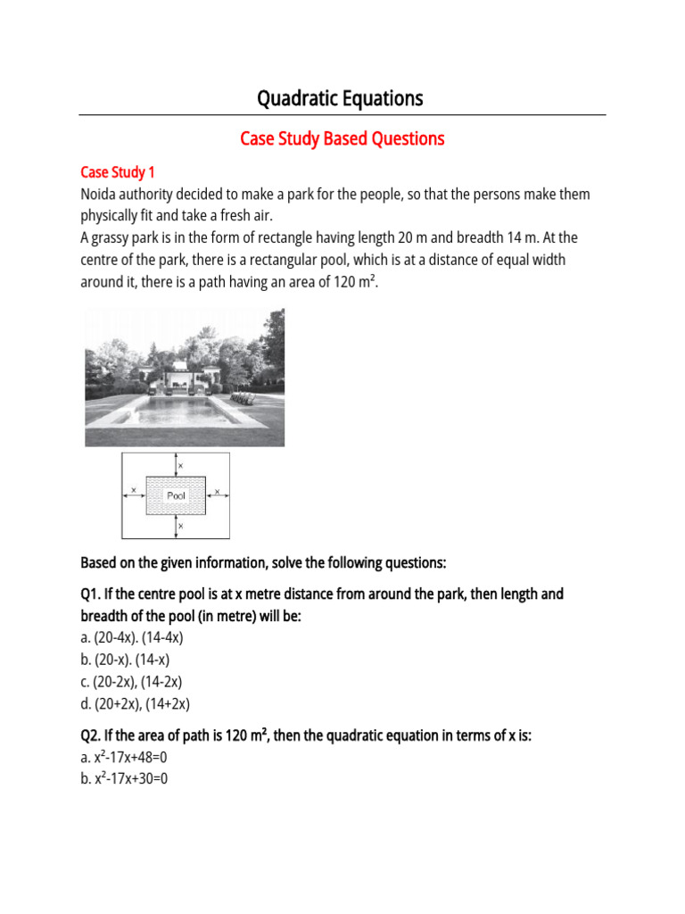 XTH Quadratic Equation Case Studies | PDF | Quadratic Equation | Mathematical Objects
