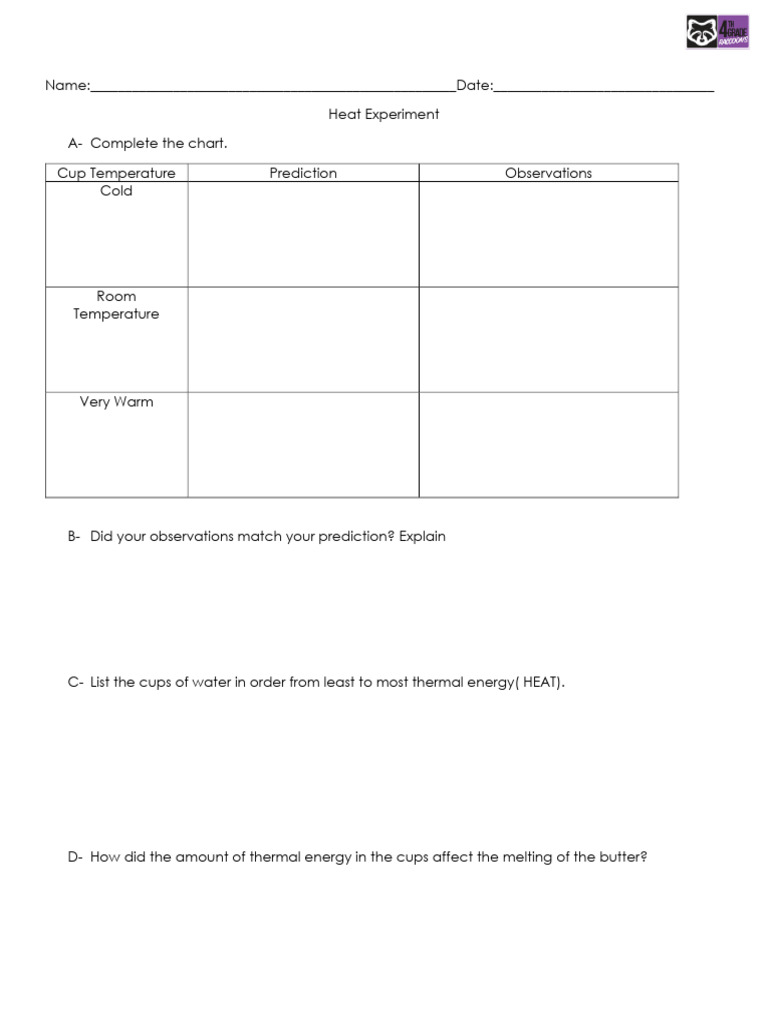 Heat Experiment WKSHT | PDF | Cooking, Food & Wine | Science & Mathematics