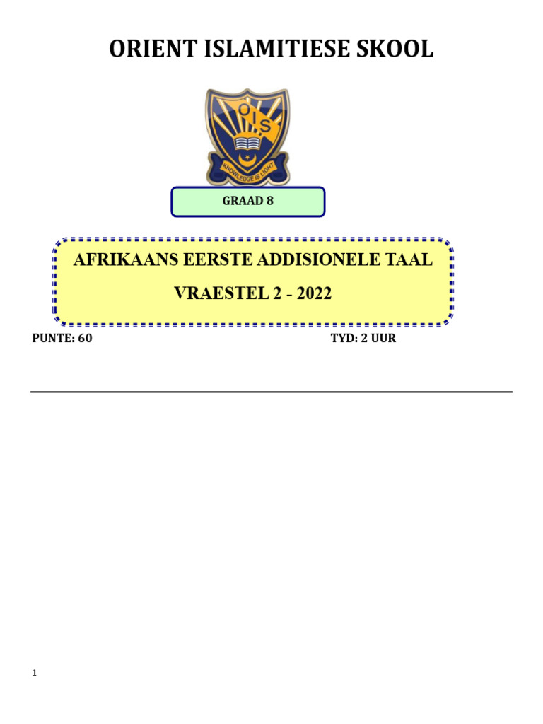 GR 8 Afrikaans V2 Nov 2022 | PDF
