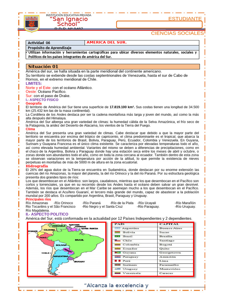 Ficha de Trabajo - 3ro-Sec-Ciencias-Sociales-Sm - Del 18 Al 22 - Noviembre-2024. | PDF | América ...