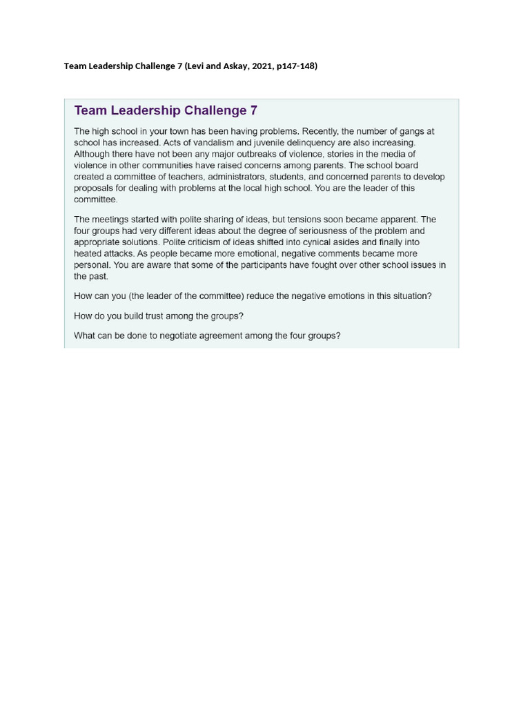 5QQMN214 Week 7 Team Leadership Challenge 7 | PDF