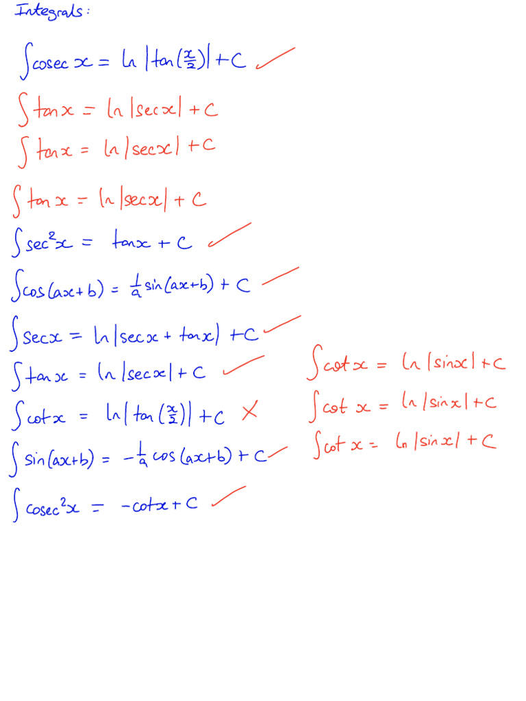 Trig Integrals and Derivatives | PDF | Mathematical Relations | Geometry