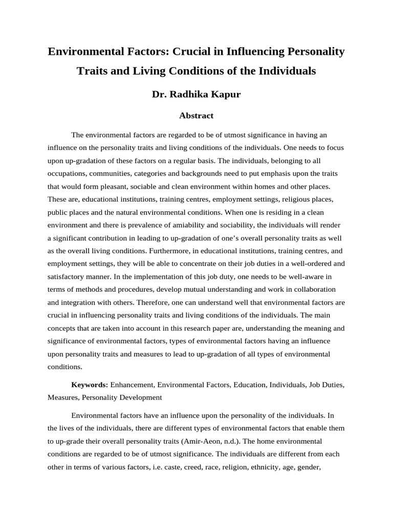 Impact of 16 Environmental Factors on Personality | PDF ...