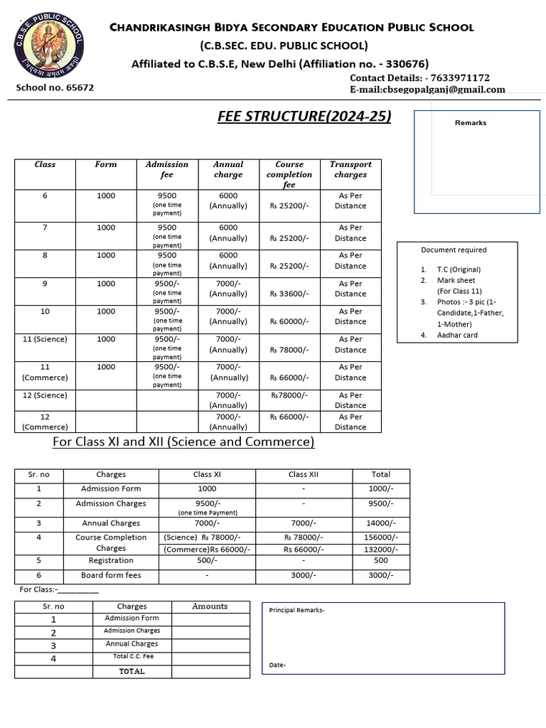 Fee Structure for 2024-25 | PDF | Business | Service Industries