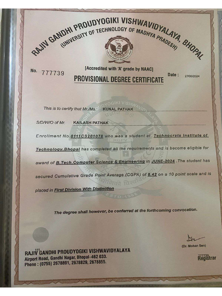 Provisional Degree | PDF