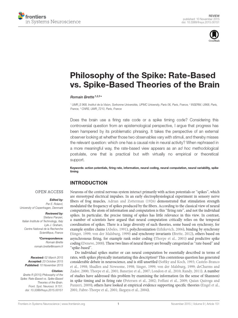 BRETTE - Philosophy of The Spike. Rate Based vs. Spike-Based Theories ...