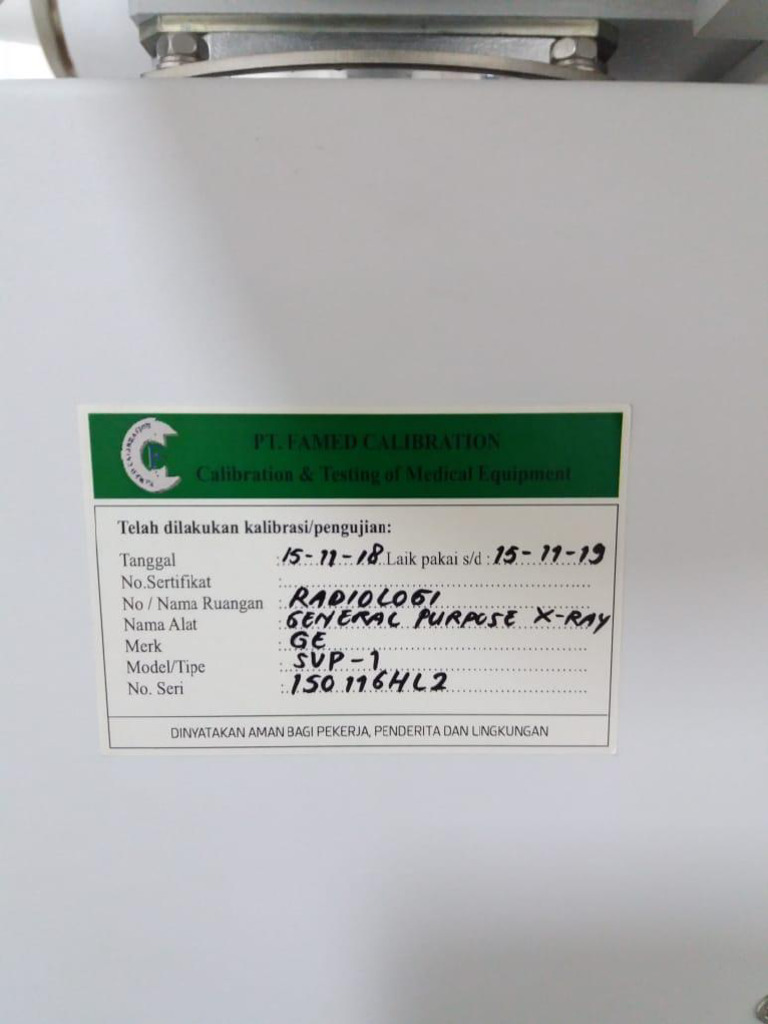 Bukti Kalibrasi Alat Radiologi 2018 | PDF