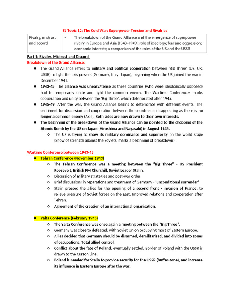 History SL Topic 12 - The Cold War - Superpower Tension and Rivalries ...
