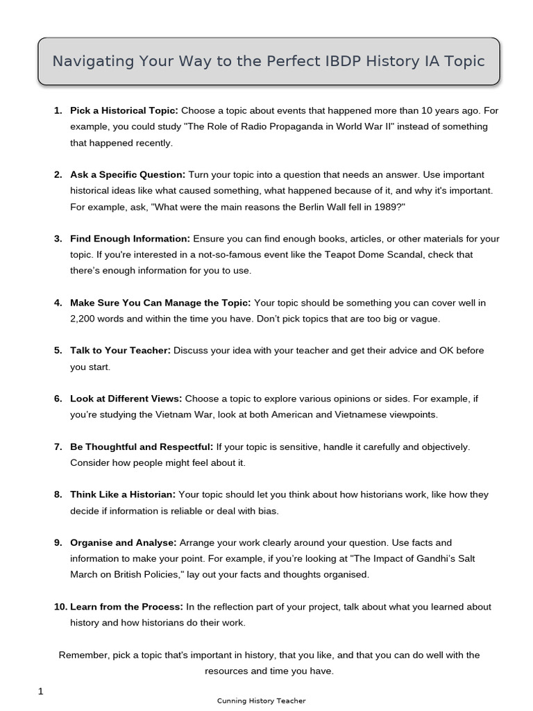 Navigating Your Way To The Perfect IBDP History IA Topic | PDF ...