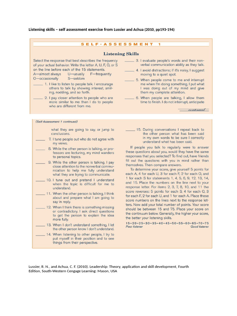 5QQMN214 Listening Skills Self Assessment | PDF | Social Science ...