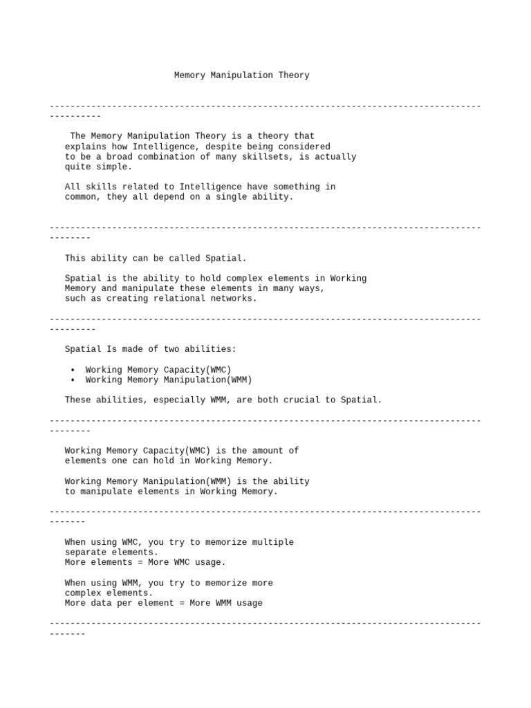 Memory Manipulation Theory | PDF | Working Memory | Memory