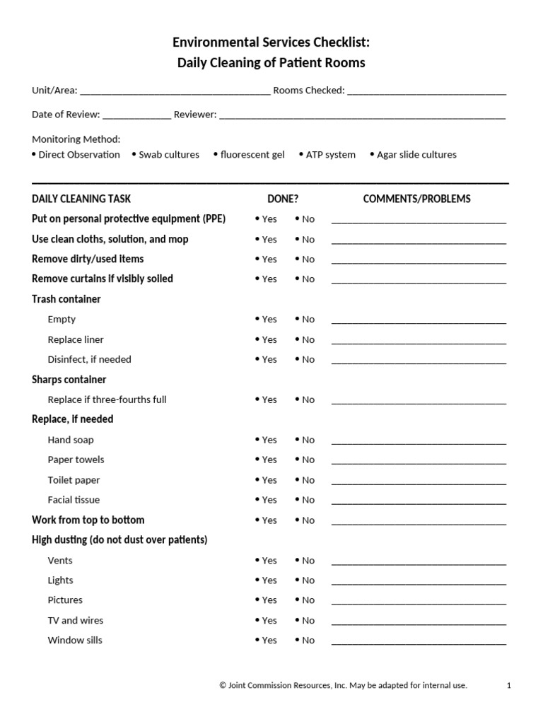 ECME14 Environmental Services Checklists-Cleaning of Patient Rooms | PDF