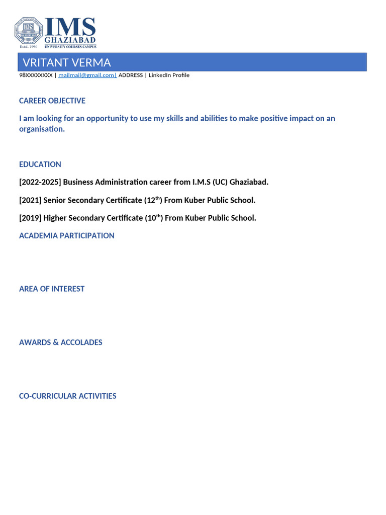 Sample CV-UG | PDF | Business