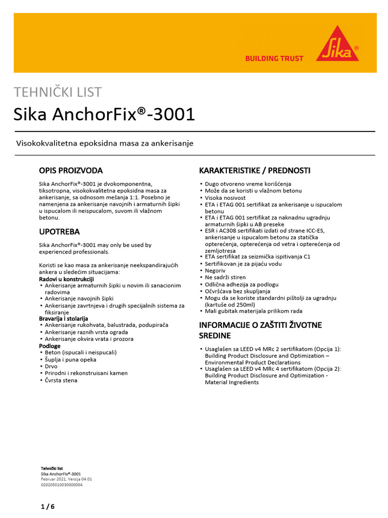TL Sika AnchorFix 3001 | PDF