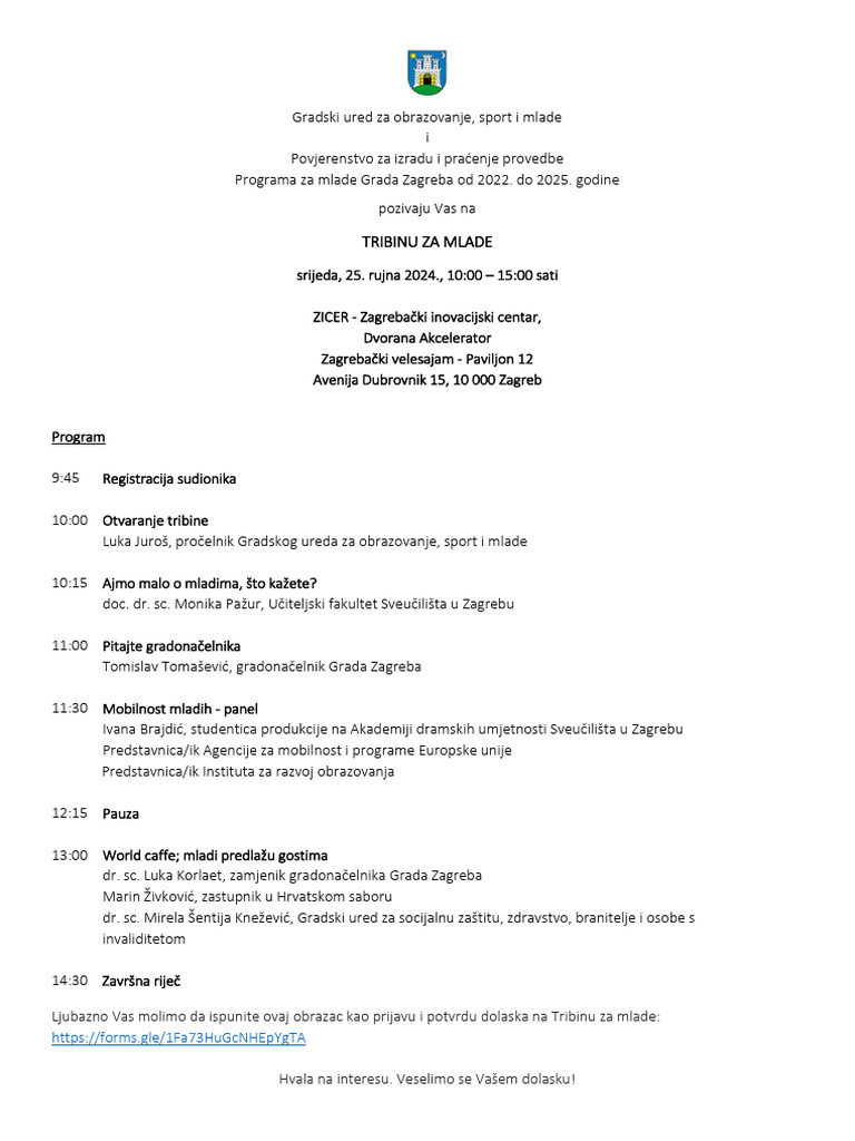 Tribina Za Mlade - Program I Prijavni Obrazac - 240924 - 152416 | PDF