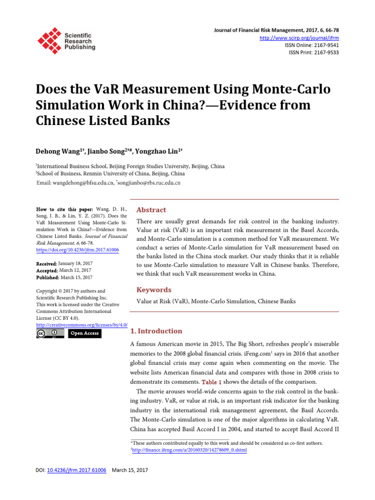Does The VaR Measurement Using Monte-Carlo Simulat | PDF | Value At ...