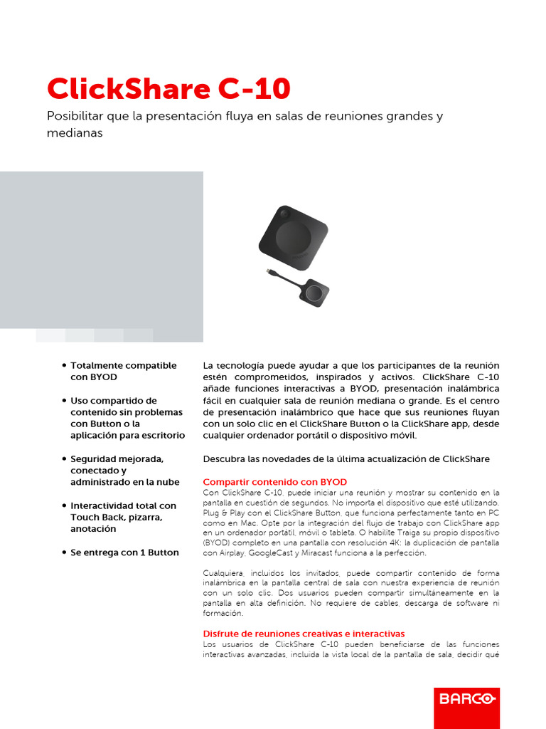 ClickShare C-10 FICHA TECNICA | PDF | Aplicación movil | USB