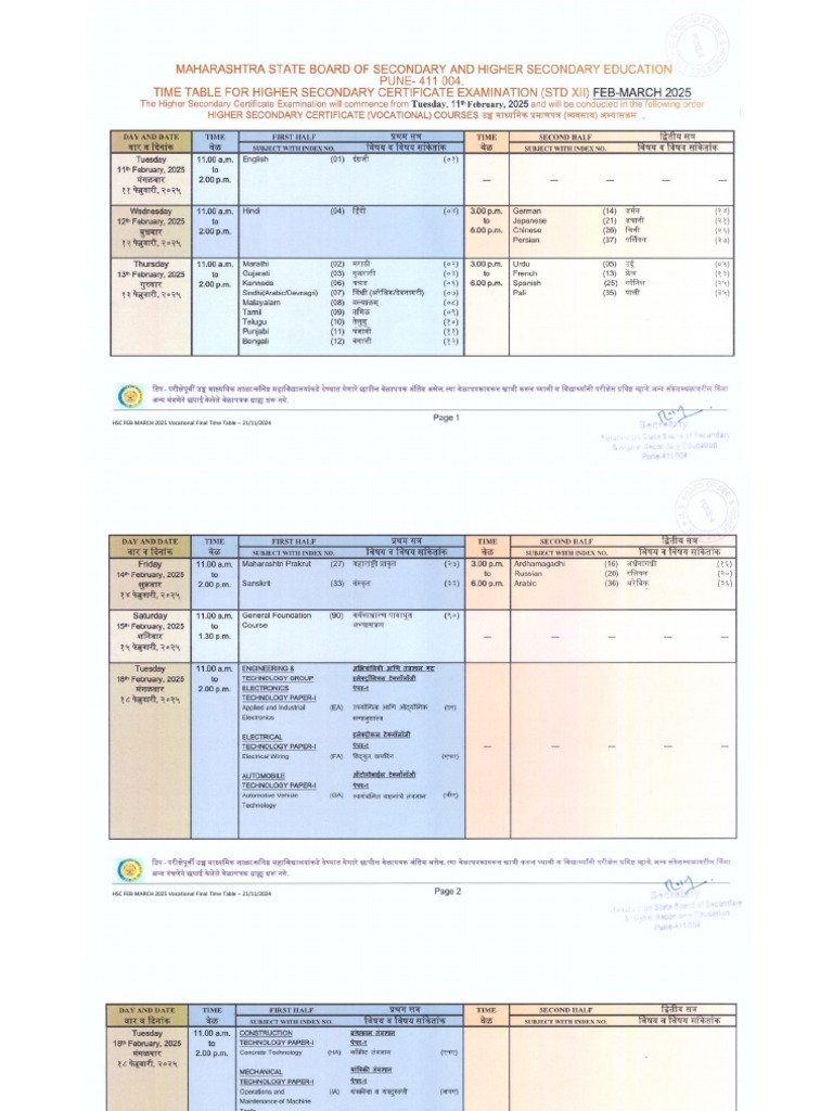 Timetable HSC Feb 2025 Vocational 5c2eeead2a 7e68d1790b | PDF