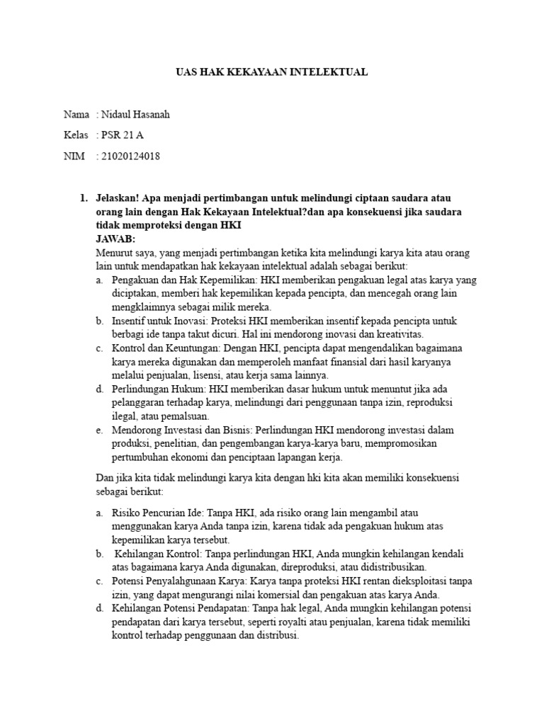 Nidaul Hasanah - Uas Hki | PDF