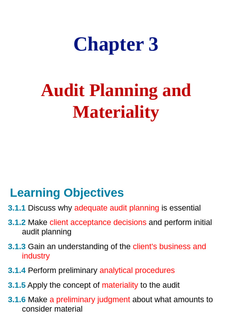 Audit I Chapter 3, PT I, Audit Planning & Materiality | PDF | Audit ...