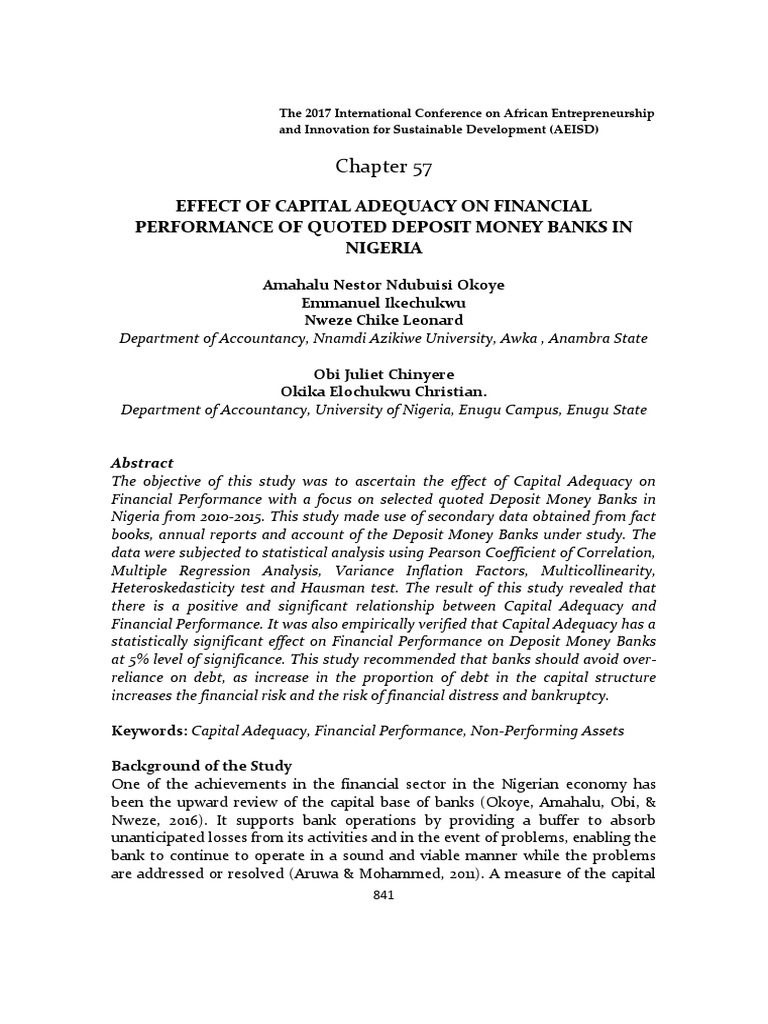 Effect of Capital Adequacy On Financial Performance of Quoted Deposit Money Banks in Nigeria ...