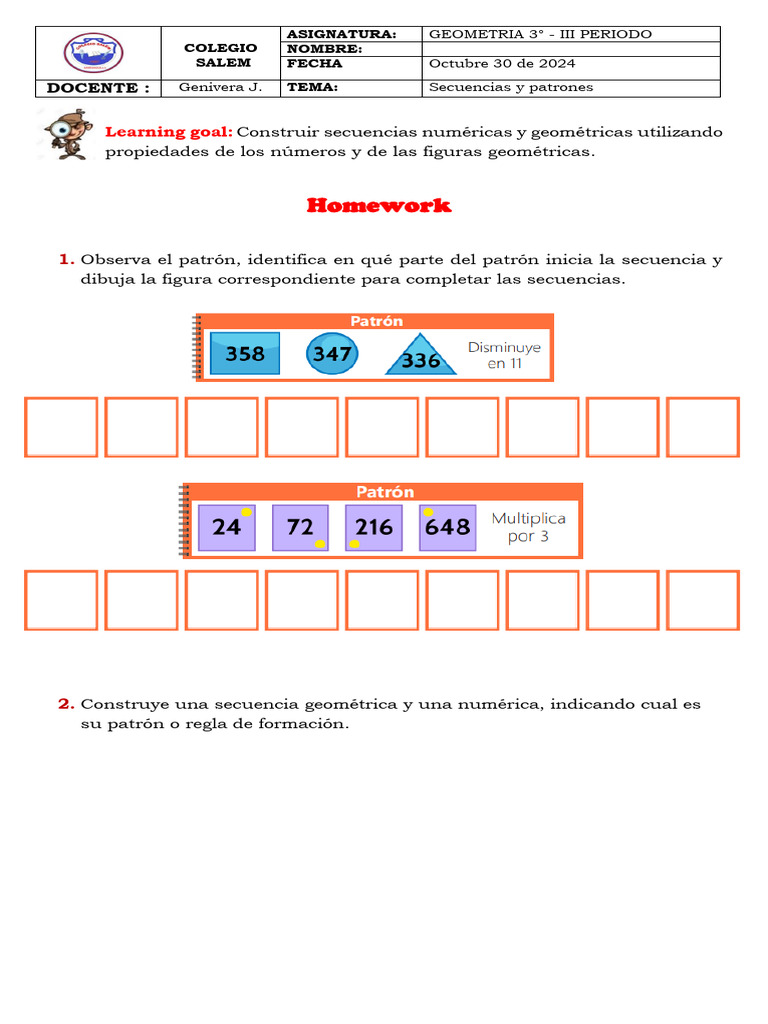 Homework Geometria 3º - Patrones y Secuencias | PDF | Métodos y ...
