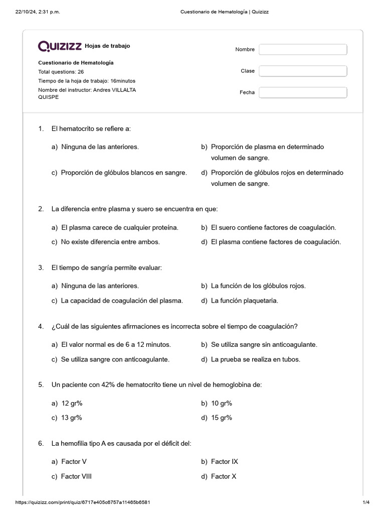 Prueba #2 | PDF | Sangre | Hematología