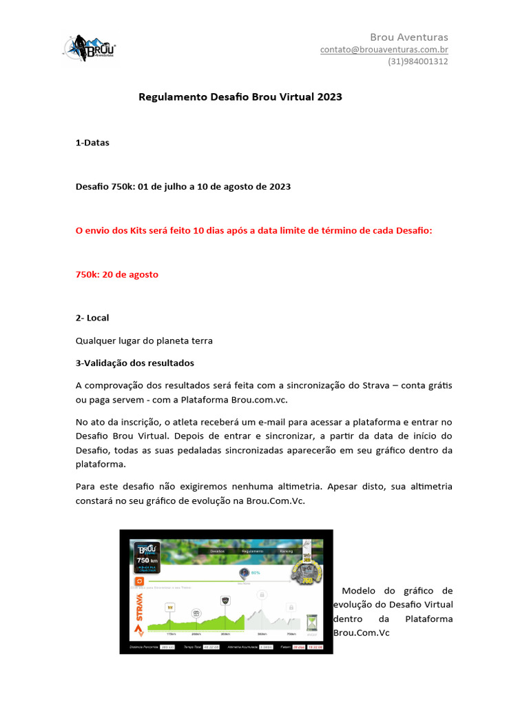 Regulamento Desafios Virtuais Brou 750k 2023 | PDF | Jogos e Atividades