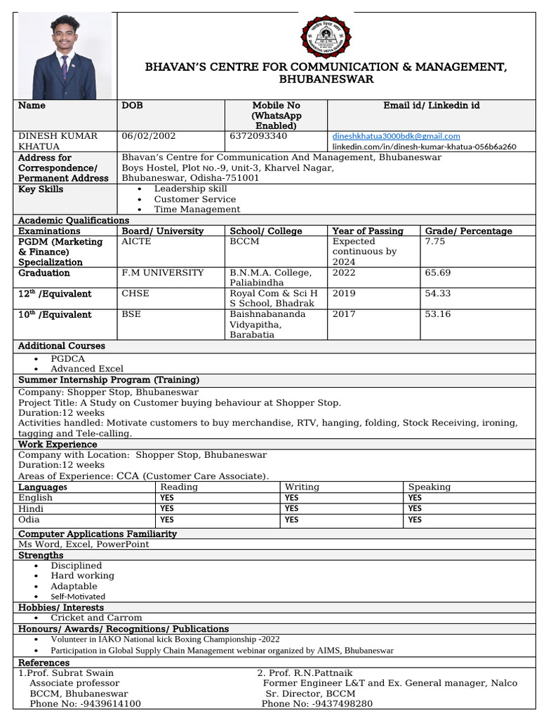 Dinesh Kumar Khatua (CV) | PDF | Business Dinesh Kumar Khatua (CV) | PDF | Business