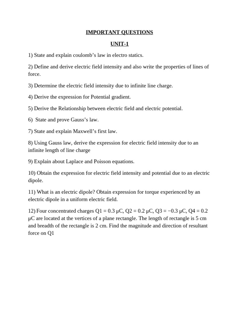 EMFT-Unit Wise Important Questions | PDF | Inductance | Magnetic Field
