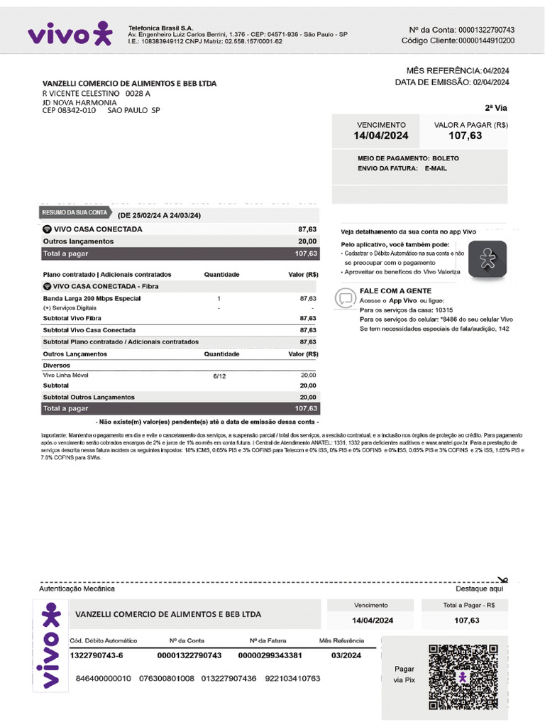 Conta Vivo Internet EMPRESA | PDF