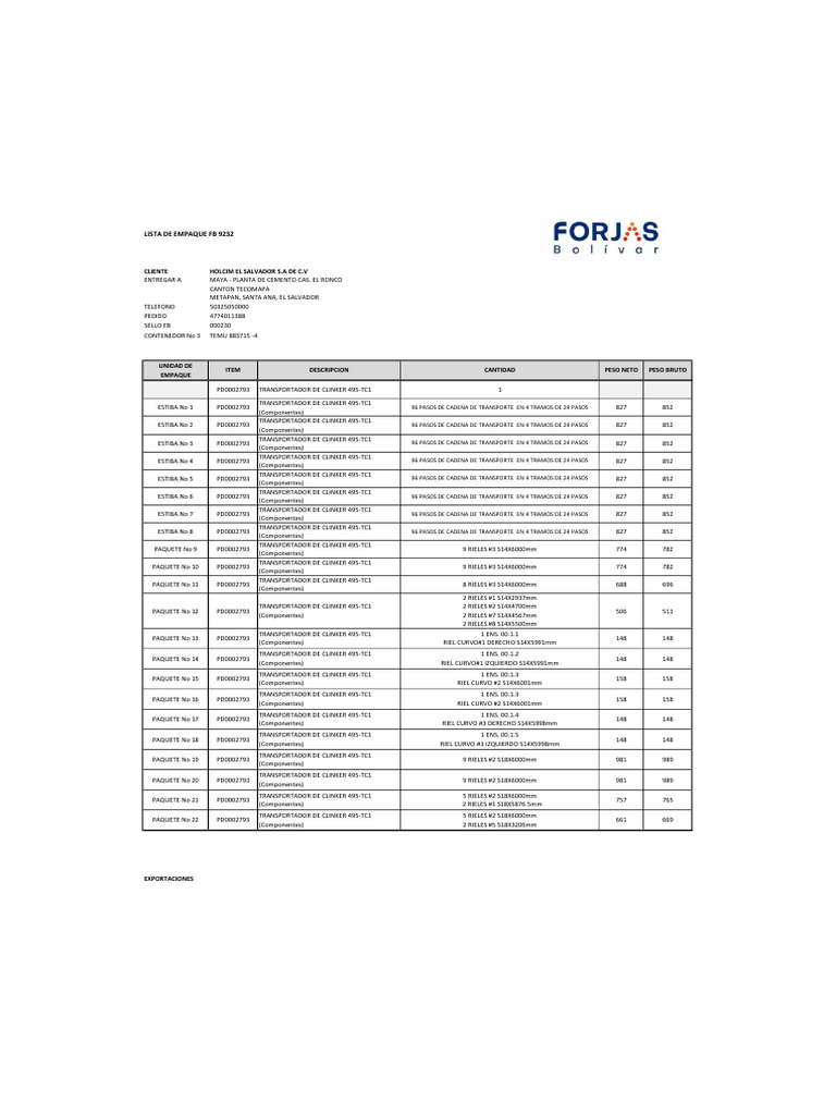 164 Lista de Empaque C3 | PDF