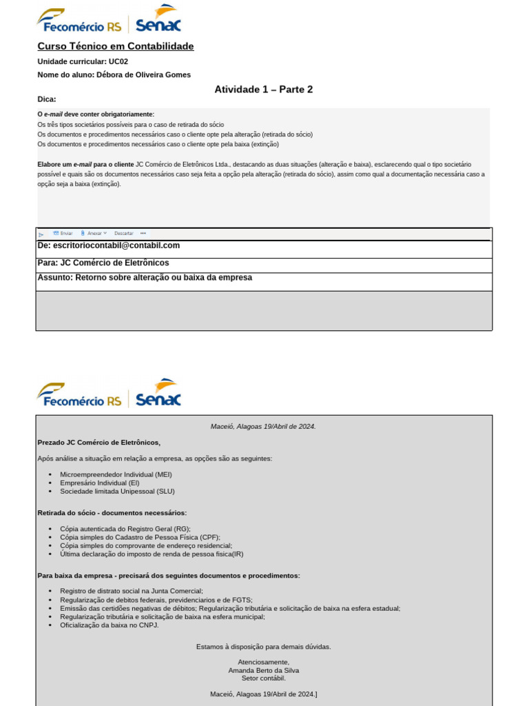 Atividade 1 - UC 02 Modelo 2 | PDF | Contabilidade | Business
