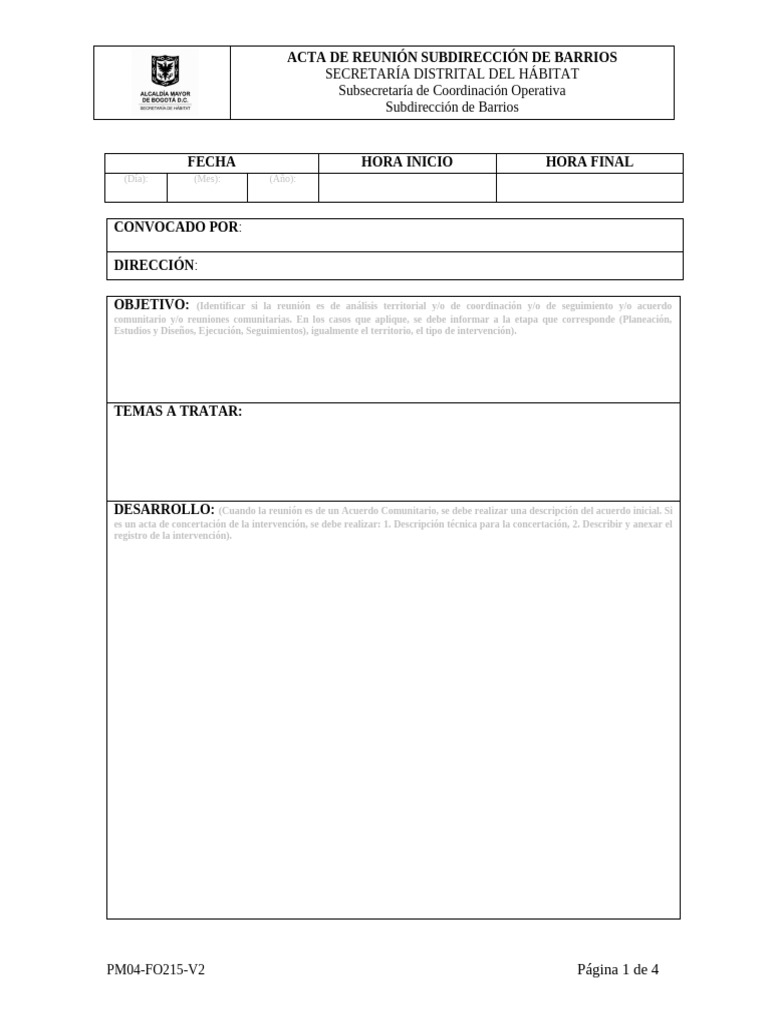 PM04-FO215 Acta Reunion Subd Barrios V2 - VVVVVV | PDF