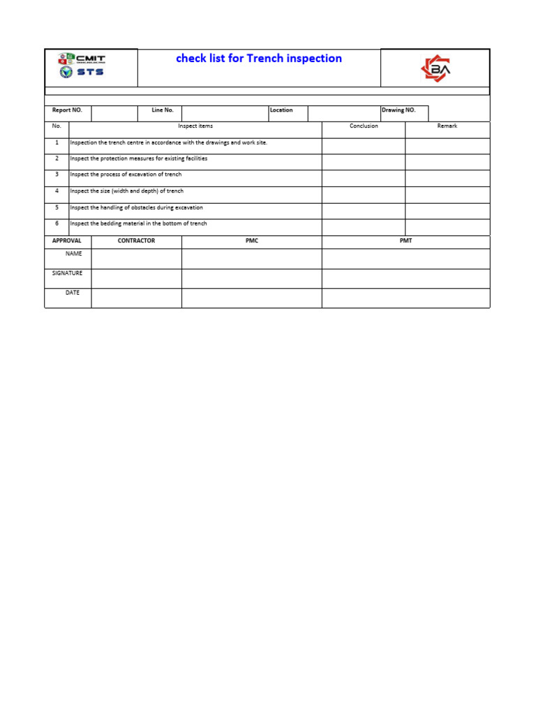 Ba-Qc-Ppl-003 Checklist For Trench Inspection Report | PDF