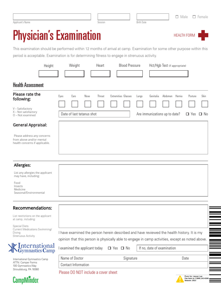 IGC Physicians Examination Form 2020 | PDF