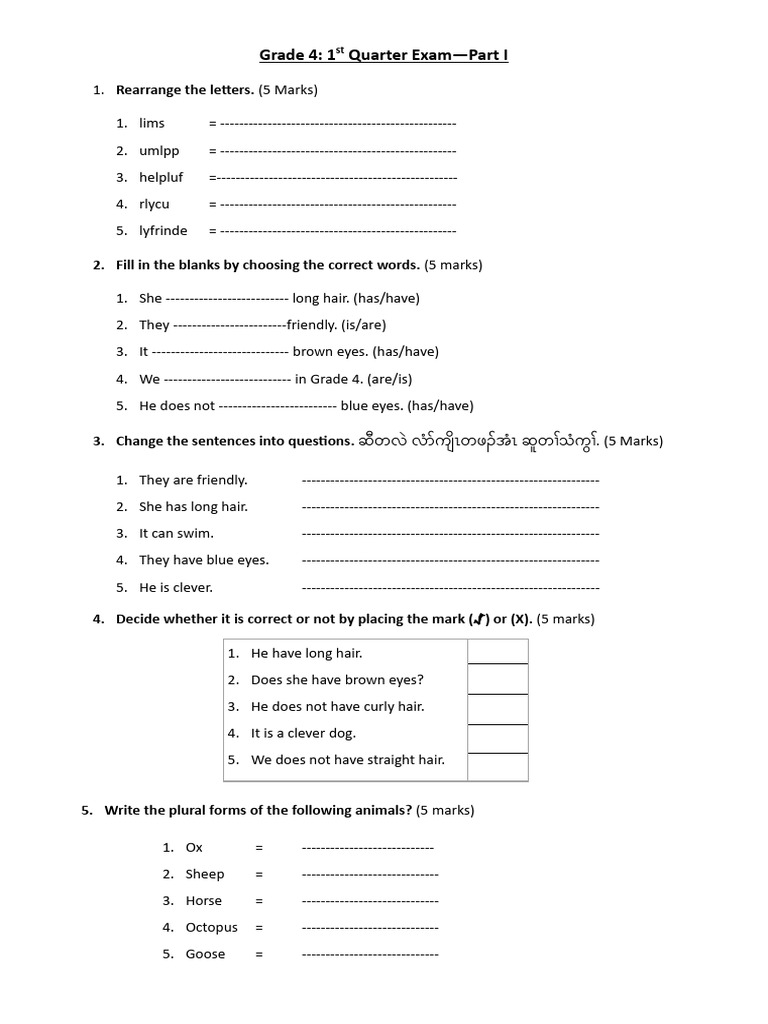Grade 4 1st Quarter Test | PDF | Sharks