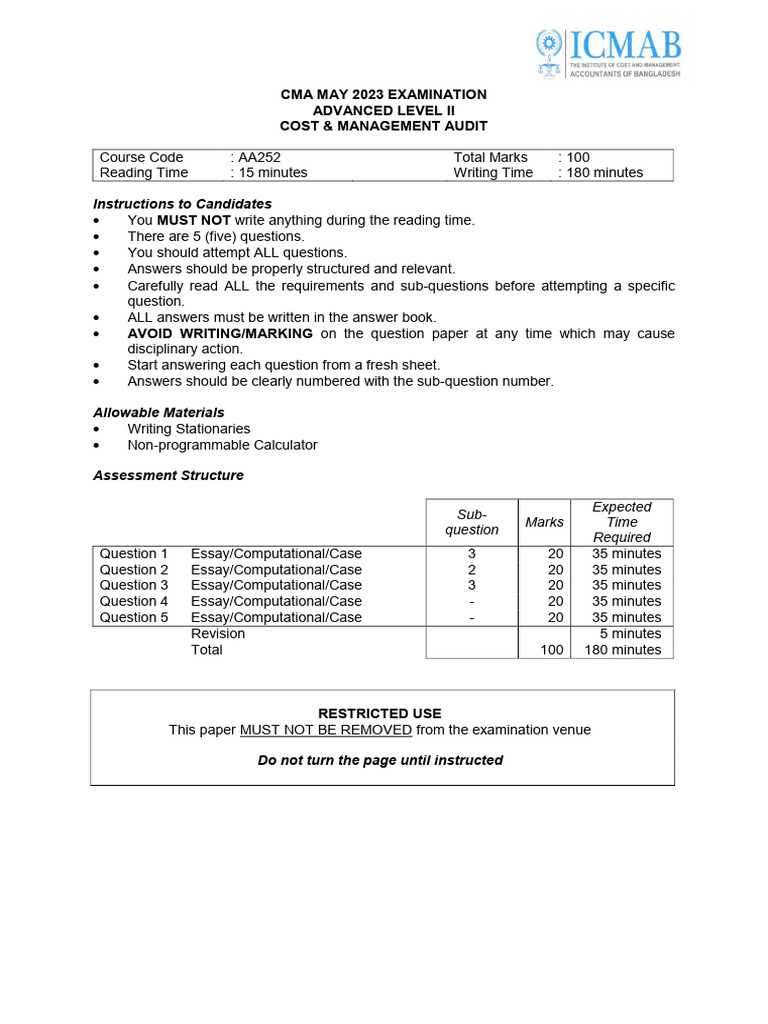 CMA May 2023 Advanced Level II Exam Guide | PDF | Audit | Financial Audit