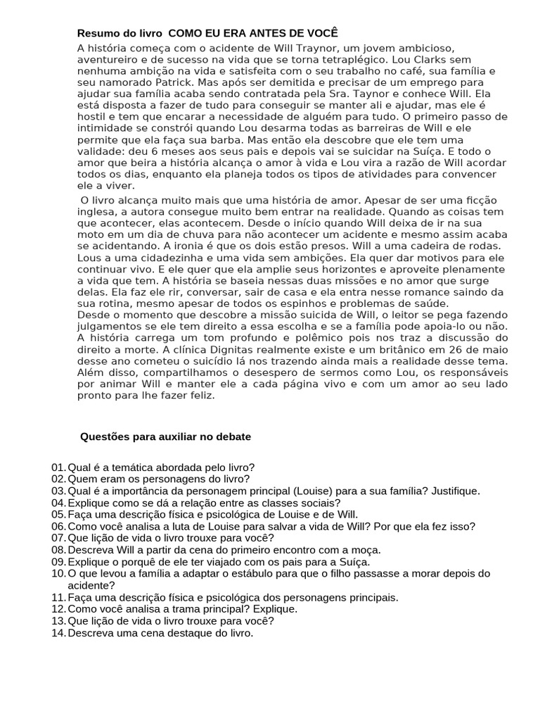 Resumo de "Como Eu Era Antes de Você" | PDF | Amor | Família