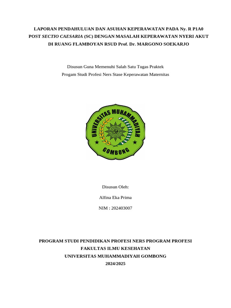 Asuhan Keperawatan Nyeri Akut Post SC | PDF | Pengembangan Diri ...