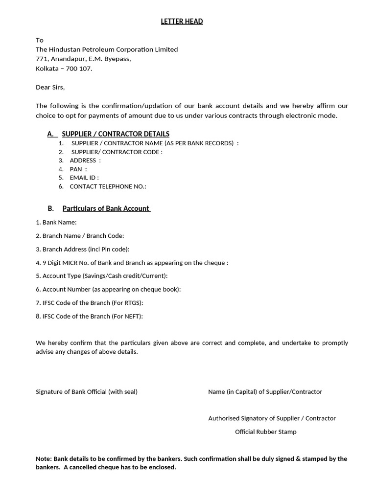 Format For Bank Mandate | PDF