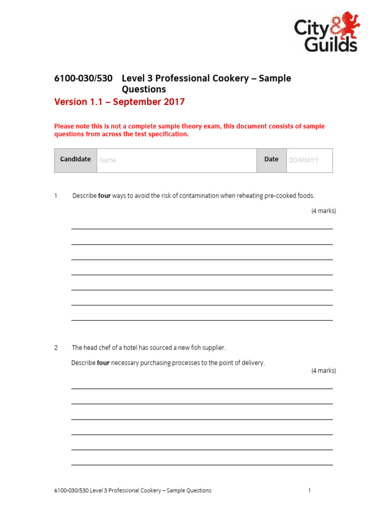 6100-030 530 l3 Sample Questions v1-1-PDF - Ashx | PDF | Cooking