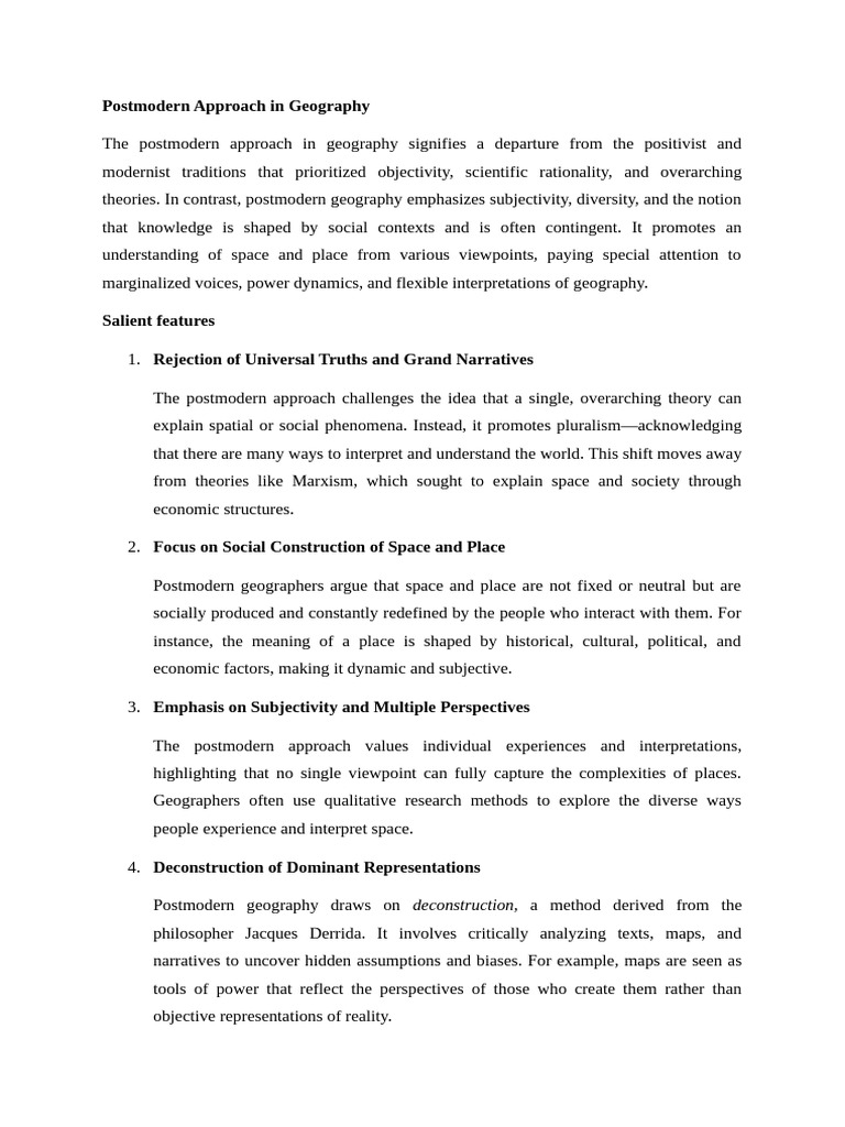 The Postmodern Approach in Geography | PDF | Postmodernism | Geography